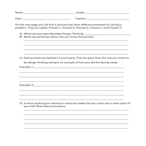 Design Thinking Process Assessment (K-12 students) | PDF