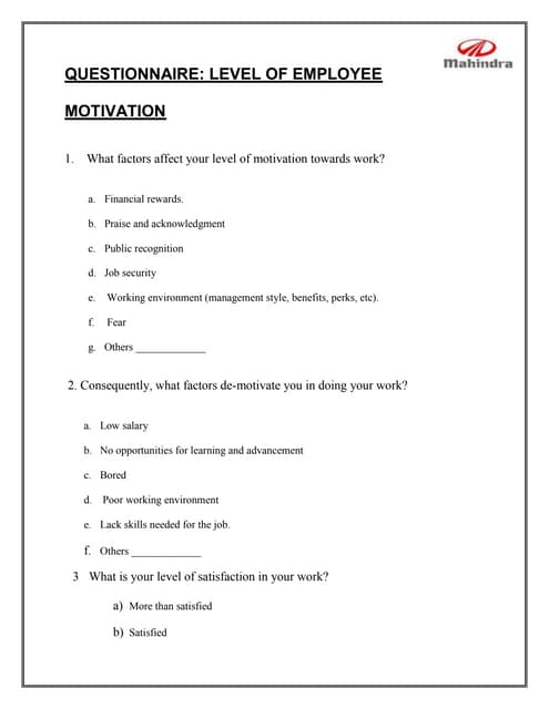 Questionnaire on Work Culture | DOC | Human Resources | Business