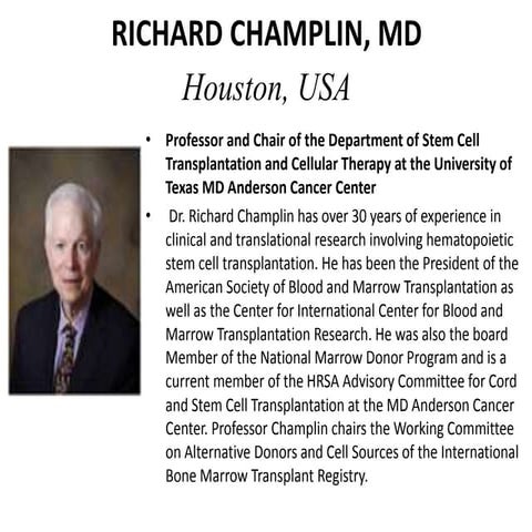 Donor Selection: Unrealted donor transplant. Prof. Richard Champlin | PPT