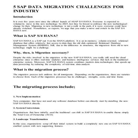 5 SAP DATA MIGRATION CHALLENGES FOR INDUSTRY | DOCX | Databases | Computer Software and Applications