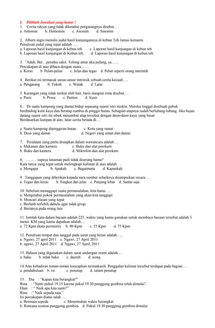 Ulangan Kenaikan Kelas Bahasa Indonesia Kelas 3 | PDF