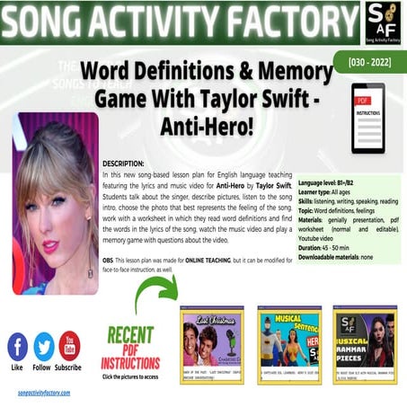 Teach English Creatively: Word Definitions & Memory Game With Taylor ...