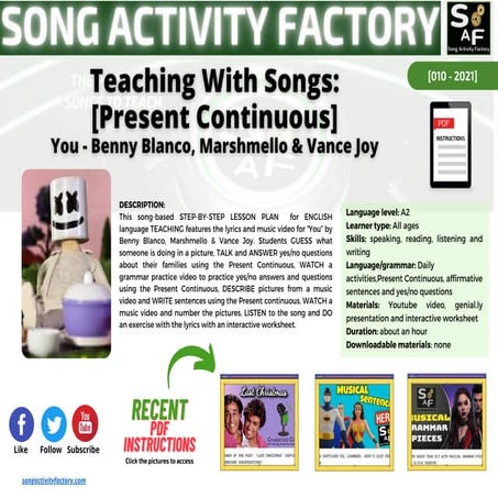 TEACHING WITH SONGS: YOU – BENNY BLANCO, MARSHMELLO & VANCE JOY ...