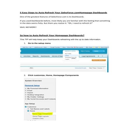 5 Steps to Auto Refresh Dashboard Data Using Salesforce.com