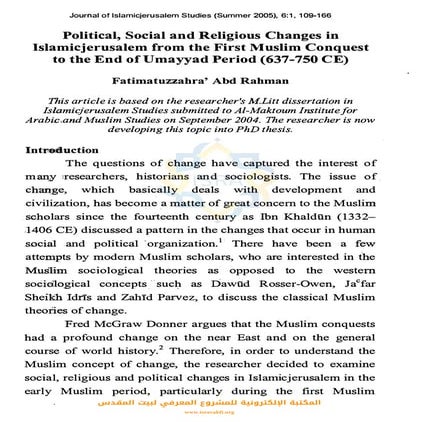 Political, Social and Religious Changes in Islamicjerusalem from the ...