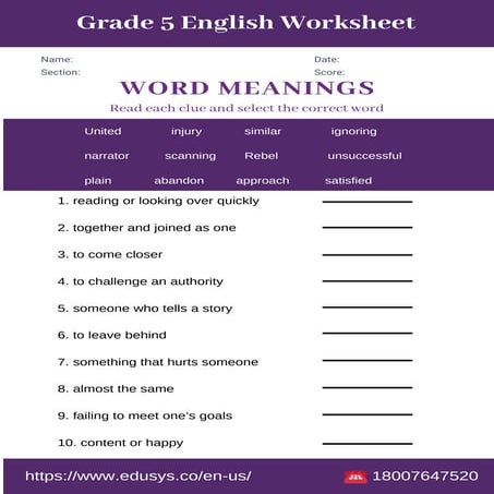 5th grade english worksheet free printable | PDF | Education