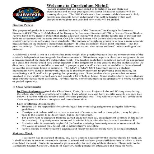 5th Grade Curriculum Night Handout 2013-2014 | PDF