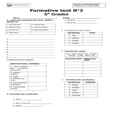 5th grade formative test n°2 2016 | PDF