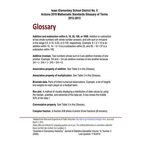 5th Grade Math Glossary | PDF