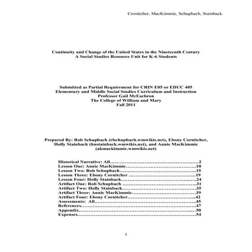 5th Grade Resource Unit: US History 1801-1860 | PDF