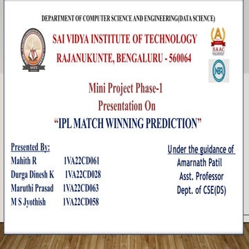 IPL Match winning prediction using machine learning | PPTX