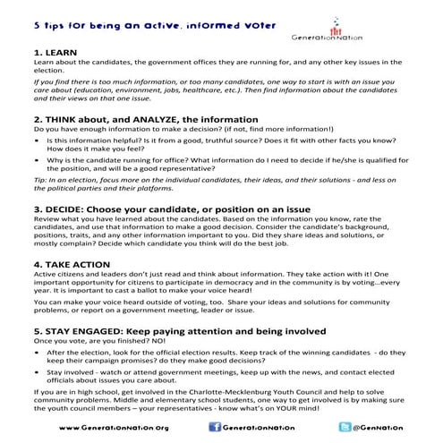 5 tips for being an active, informed voter | PDF | Elections | Politics