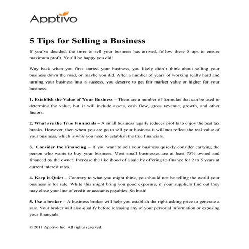 5 tips for selling a business | DOCX