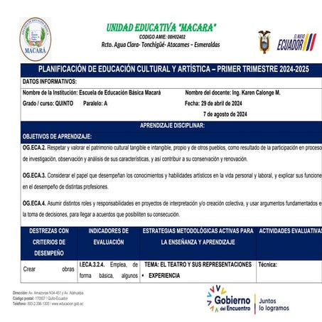 5TO ECA primer trimestre AÑO LECTIVO 2024-2025 | DOCX