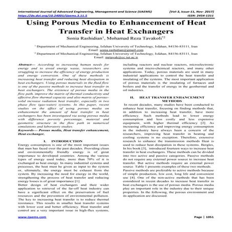 Using Porous Media to Enhancement of Heat Transfer in Heat Exchangers | PDF