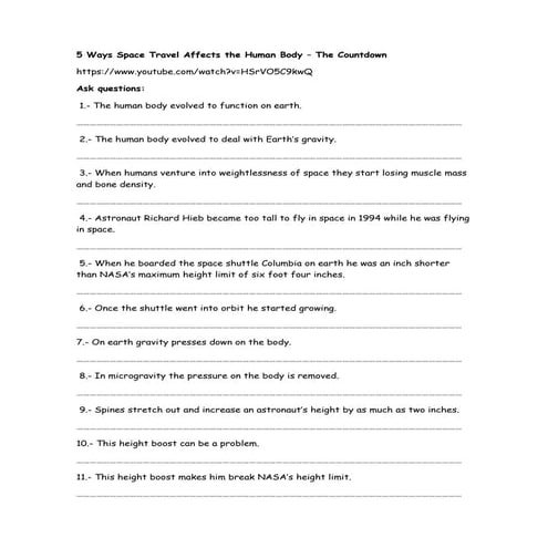 5 Ways Space Travel Affects the Human Body - Activities | DOC