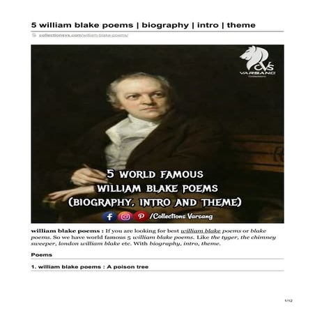 5 william blake poems biography intro theme | PDF