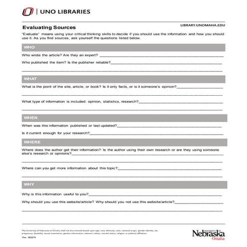 Uno Libraries Evaluating Sources Worksheet Docx