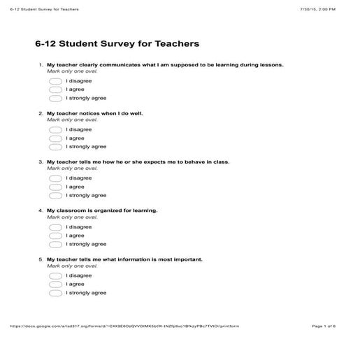 6-12 student survey for teachers | PDF