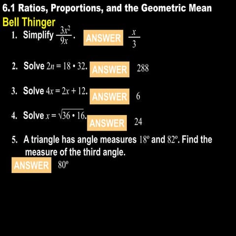 6.1 ratios, proportions, and the geometric mean | PPTX