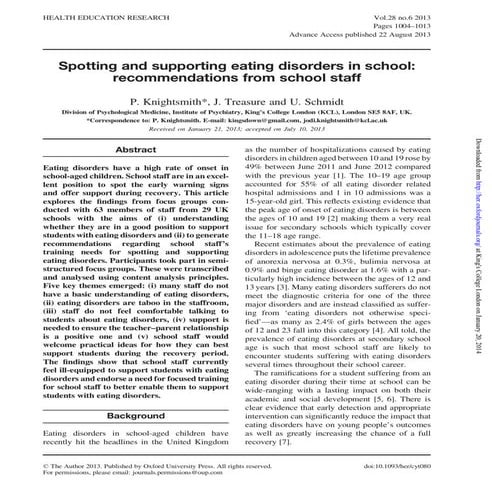 Spotting and Supporting Eating Disorders in School - Recommendations ...