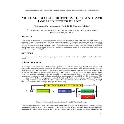MUTUAL EFFECT BETWEEN LFC AND AVR LOOPS IN POWER PLANT | PDF
