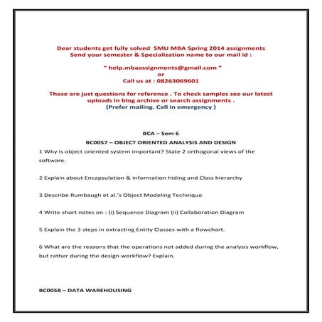 SMU BCA SPRING 2014 SOLVED ASSIGNMENTS SEM-6 | DOCX