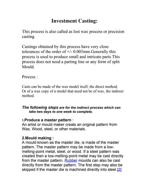Presentation on lost wax casting | PPTX