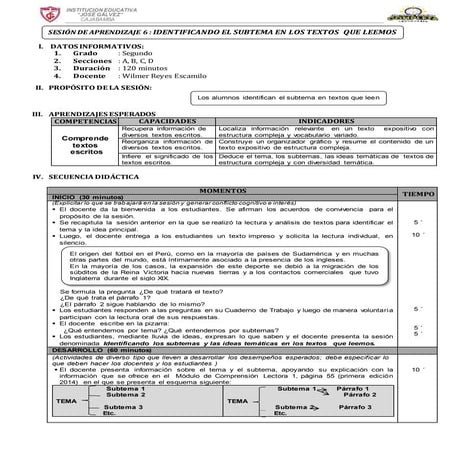 6. identificando el subtema en los textos ... | DOCX