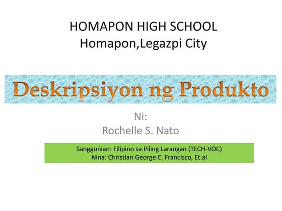 Deskripsyon ng produkto | PPT
