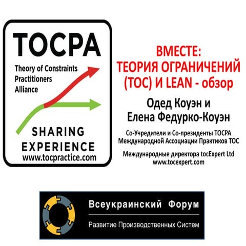 ВМЕСТЕ: ТЕОРИЯ ОГРАНИЧЕНИЙ (TOC) И LEAN - обзор. Одед Коуэн и Елена ...