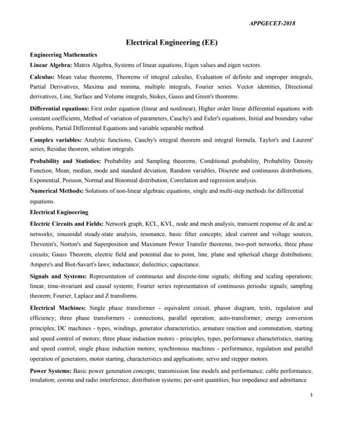Syllabus for electrical engineering | PDF