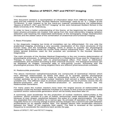 Basics of SPECT, PET and PET/CT imaging | PDF