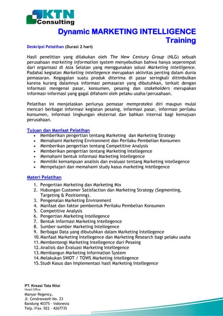 Silabus Training "Dynamic MARKETING INTELLIGENCE" | PDF