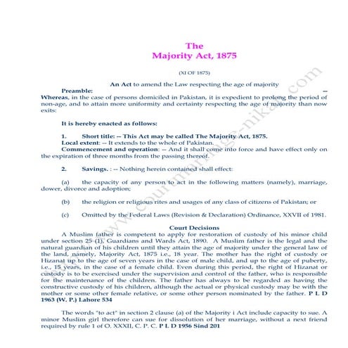 6. majority act, 1875 | PDF