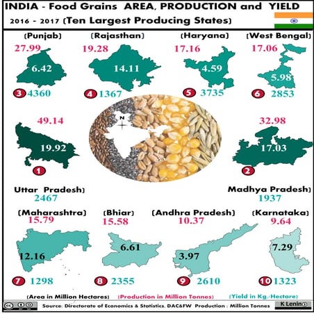 6.3 India food grains area production and yield 2016- 2017 | PDF