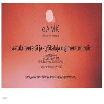 eAMK webinaari: Laatukriteereitä ja -työkaluja digimentorointiin | PPTX