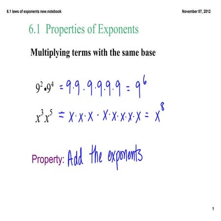 6.1 properties of exponents | PPT