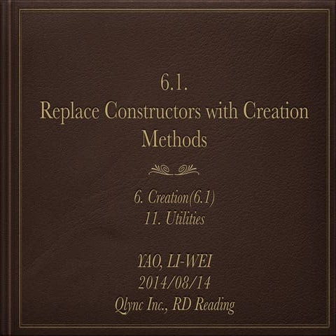 61 Replace Constructors With Creation Methods Refactoring To Patterns Ppt 
