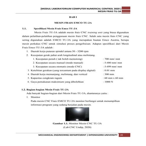 Modul Praktikum Pada Mesin CNC TU 3A 2020 | PDF