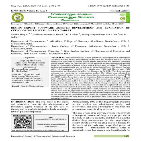 Design Expert Software Assisted Development And Evaluation Of Cefpodoxime Proxetil Matrix Tablet