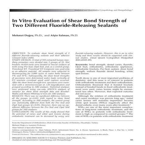 In Vitro Evaluation of Shear Bond Strength of Two Different Fluoride ...