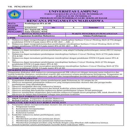 6. rencana pengamatan | PDF