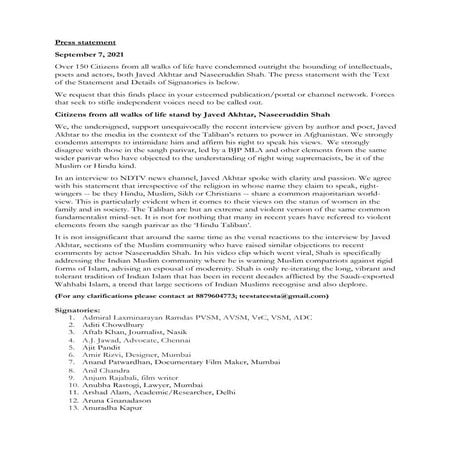 The entire statement and list of signatures may be viewed here | PDF