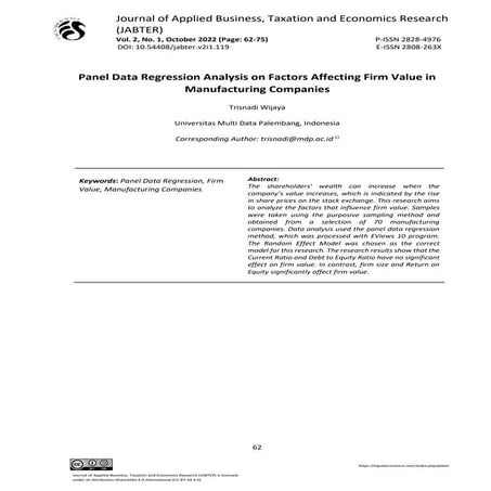 Panel Data Regression Analysis on Factors Affecting Firm Value in ...