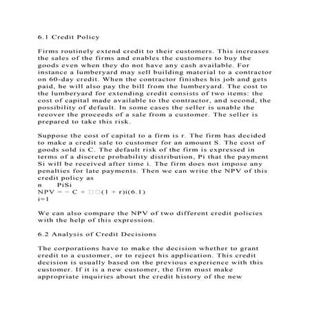 6.1 Credit PolicyFirms routinely extend credit to their customer.docx
