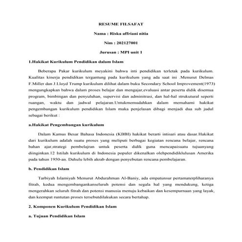 Hakikat Kurikulum Pendidikan Dalam Islam Pdf