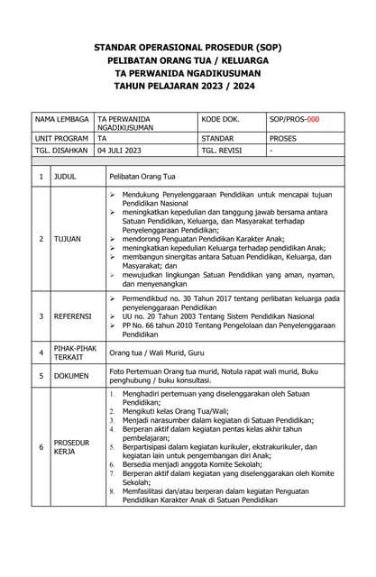 1. Standar Operasional Prosedur PPDB Pada paud | PDF