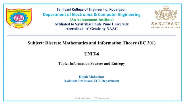 6 1 Information Sources And Entropy Pptx