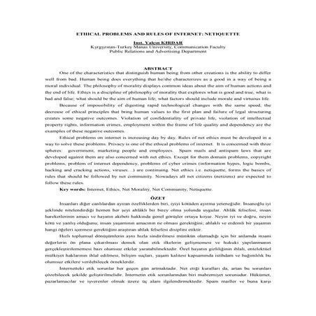 Ethical Problems and Rules of Internet: Netiquette | PDF